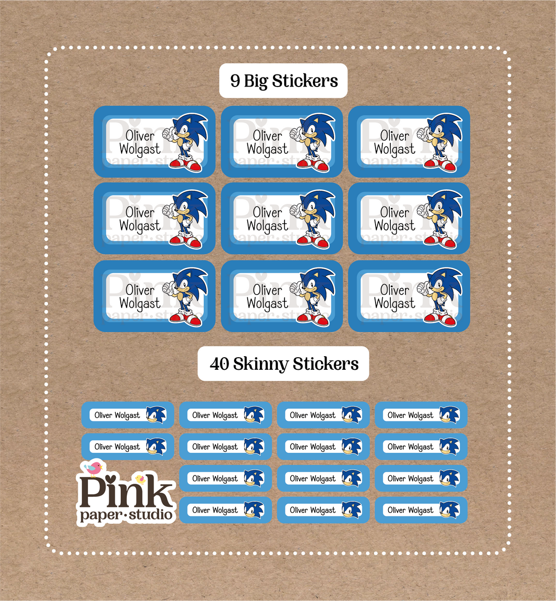 Sonic Set • 9 Big School Name Stickers • 40 Skinny Stickers ...