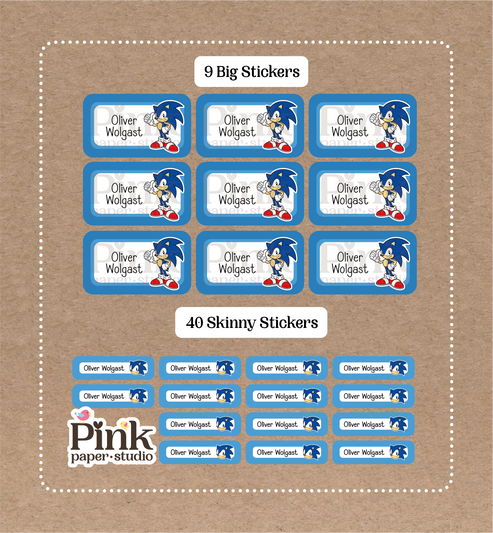 Sonic Set • 9 Big School Name Stickers • 40 Skinny Stickers ...
