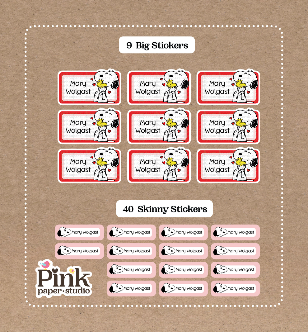 Snoopy Set • 9 Big School Name Stickers • 40 Skinny Stickers ...