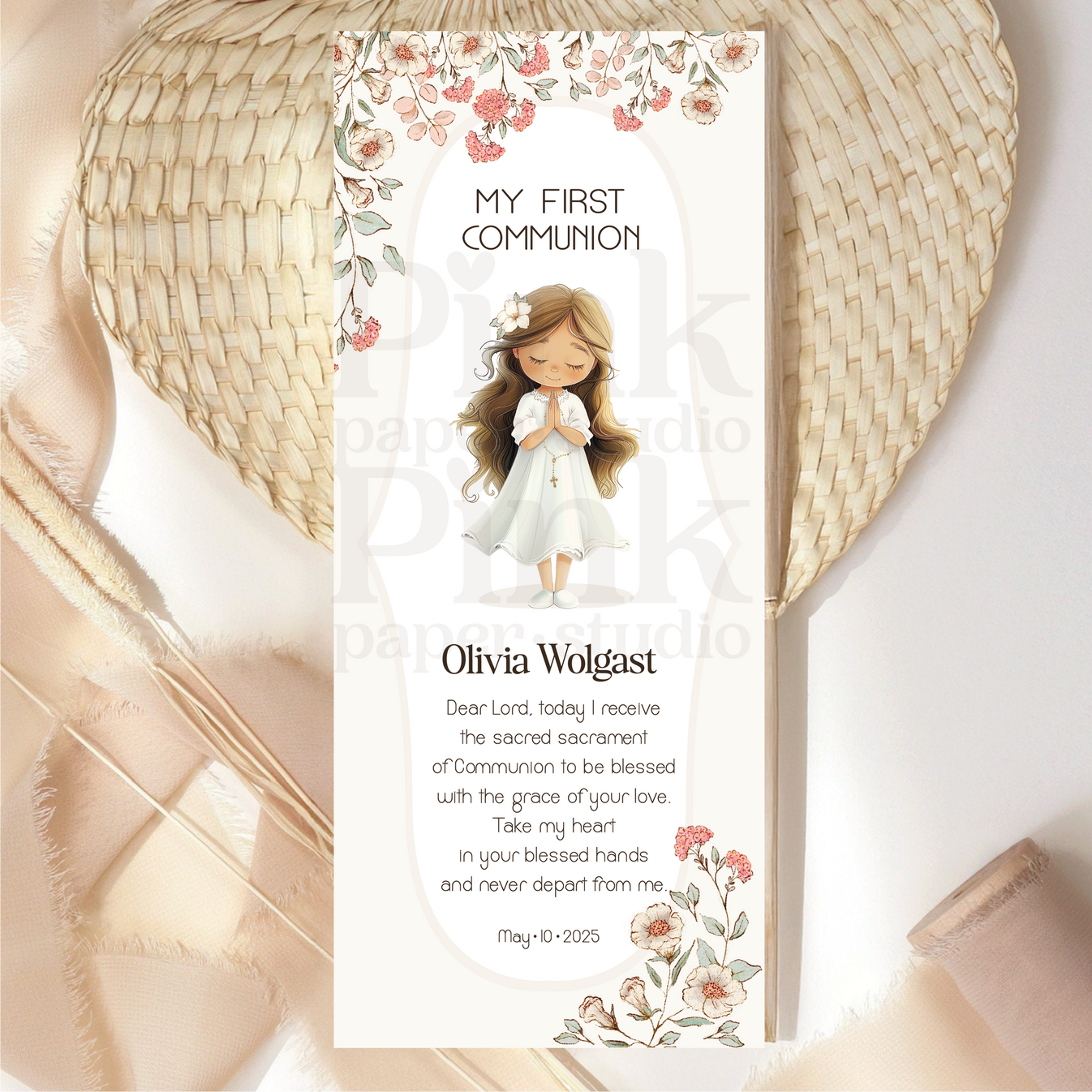 First Holy Communion Favor Cards • First Communion Bookmarks for Girl ...