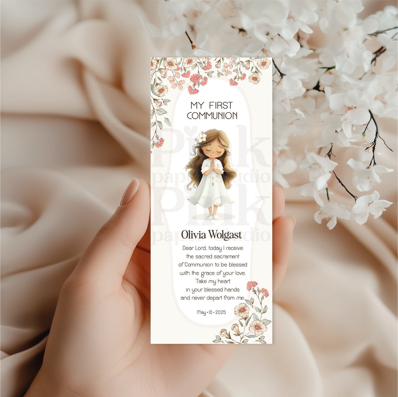 First Holy Communion Favor Cards • First Communion Bookmarks for Girl ...